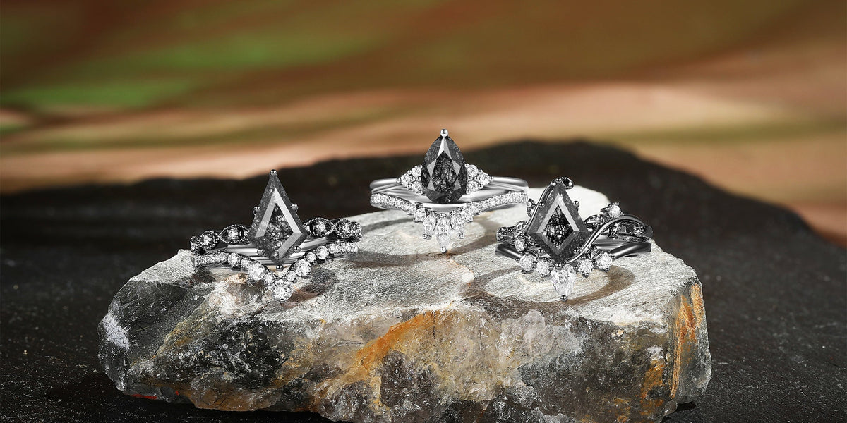 Shop Unique Black Rutilated Quartz Ring Sets – Felicegals