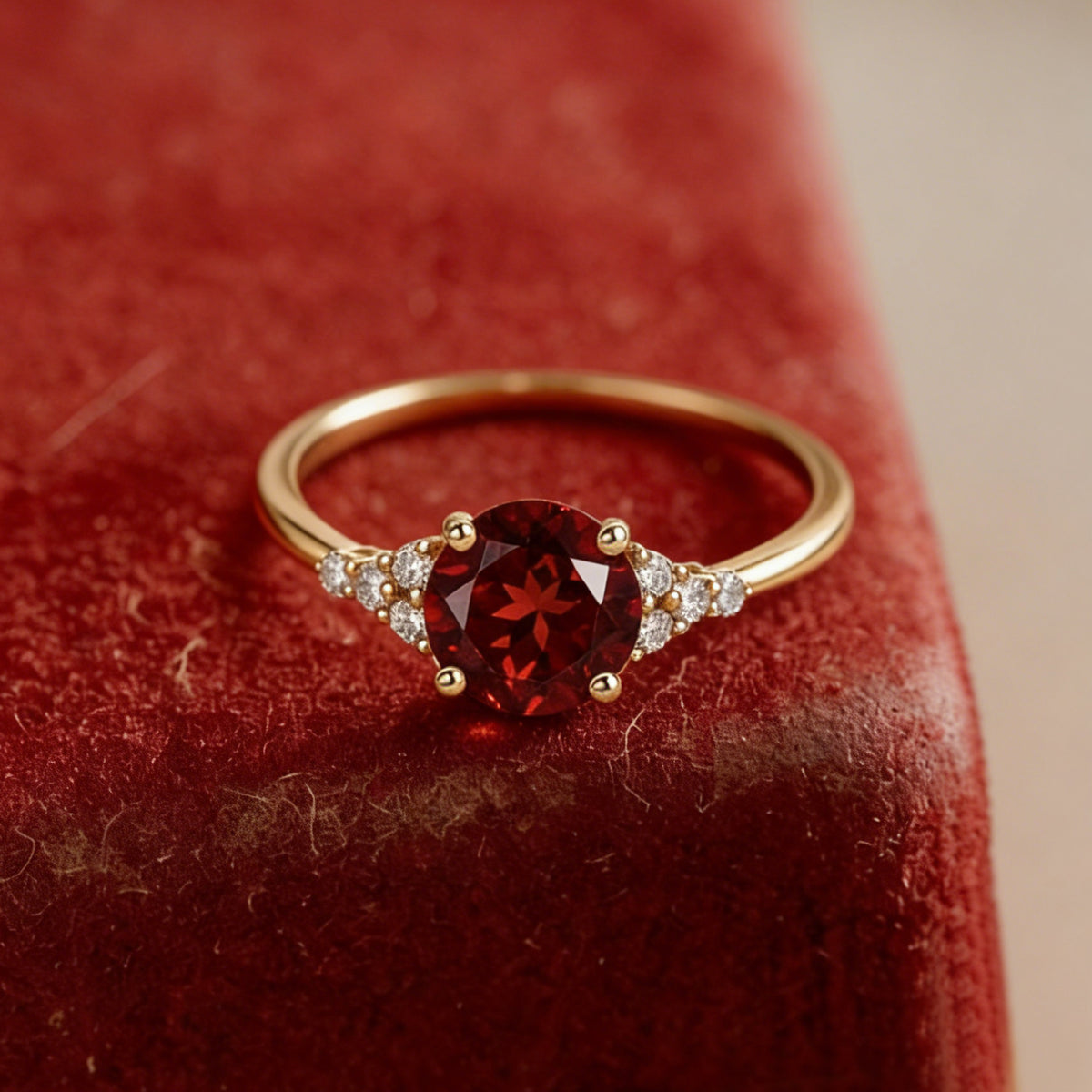Round Cut Garnet Cluster Engagement Ring – Felicegals
