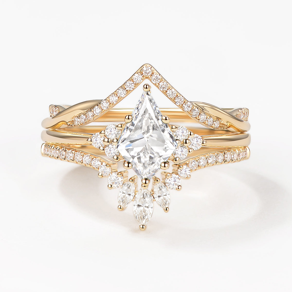 Kite Lab Grown Diamond Engagement Ring Set 3pcs - Trigon – Felicegals