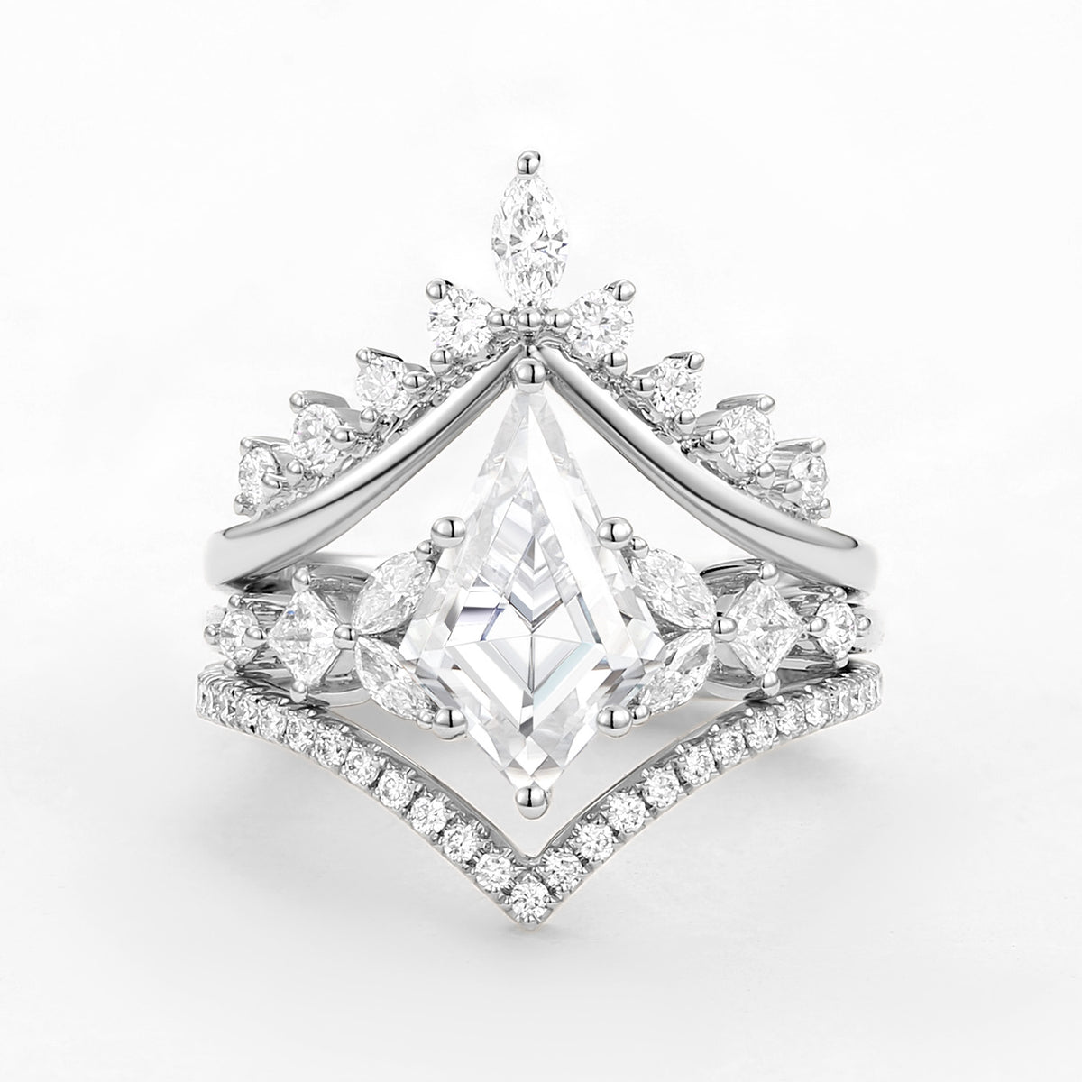 Kite Cut Moissanite Stacking Luxurious Engagement Bridal Set 3pcs - Am ...