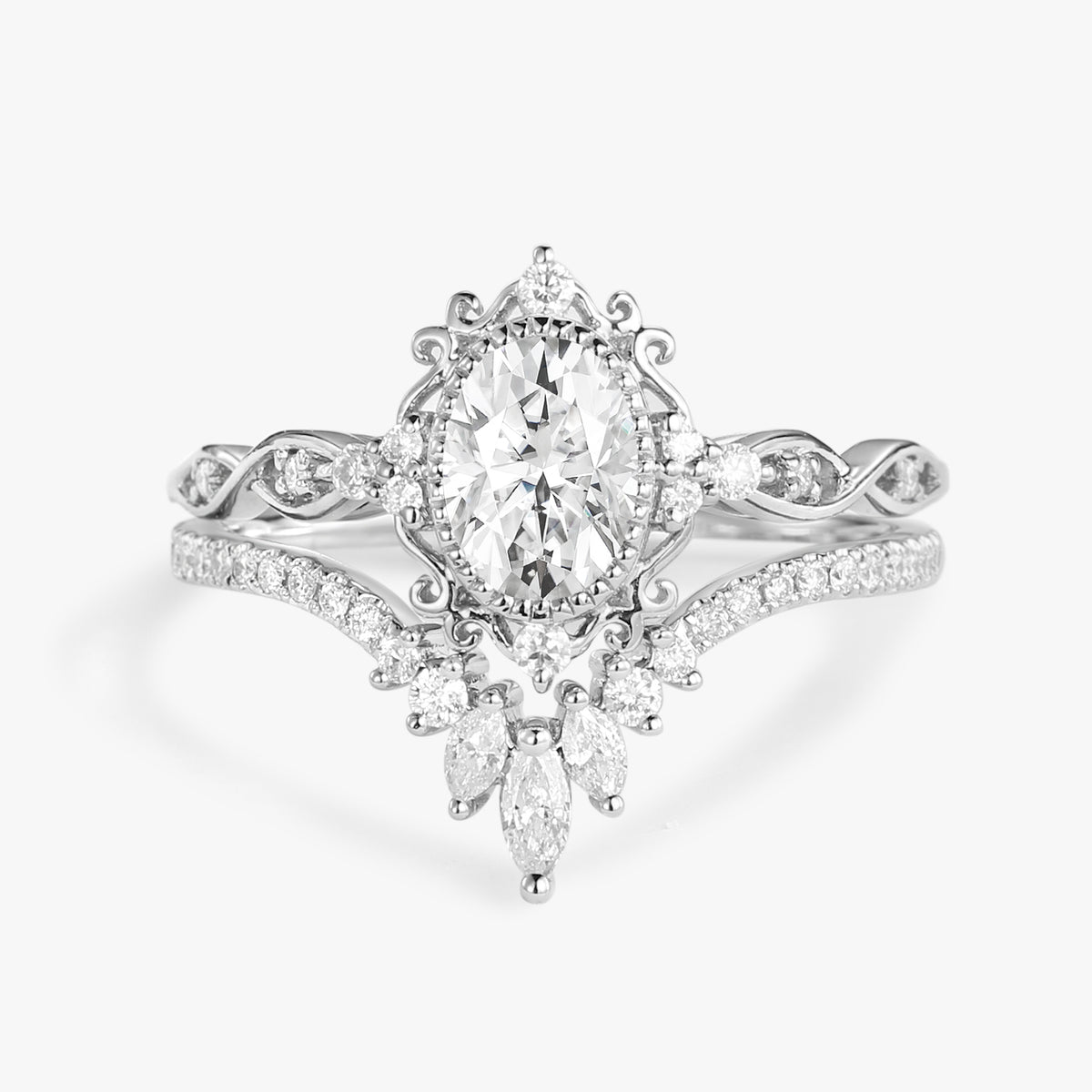 Vintage Oval Moissanite Infinity Curved Engagement Ring Set 2pcs - Lin ...
