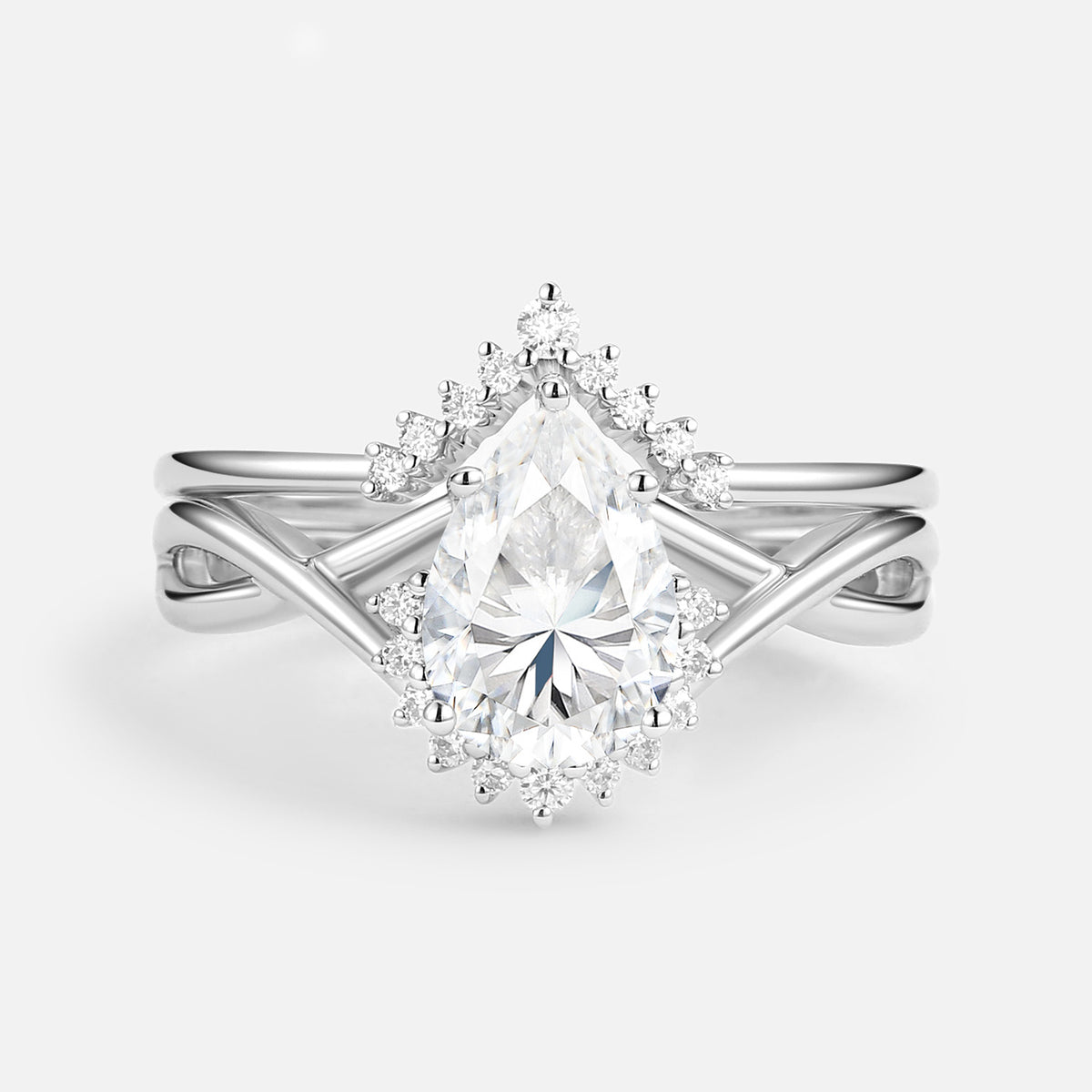 Pear Cut Moissanite Infinity Engagement Ring Set 2pcs – Felicegals