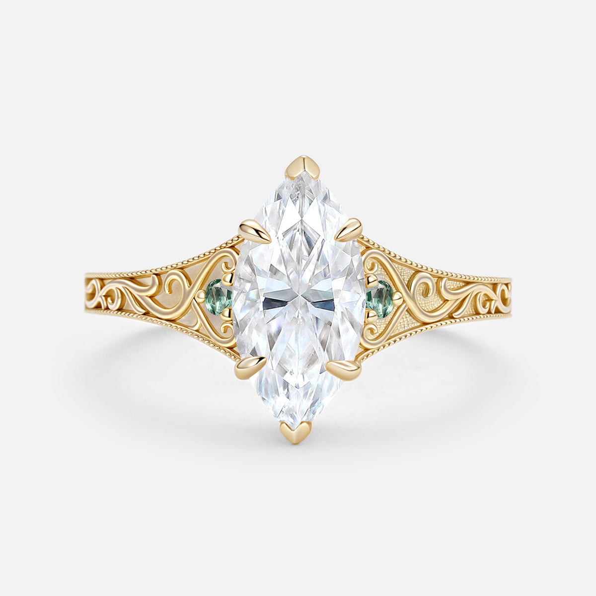 Marquise Cut Moissanite Vintage Ornate Filigree Engagement Ring ...