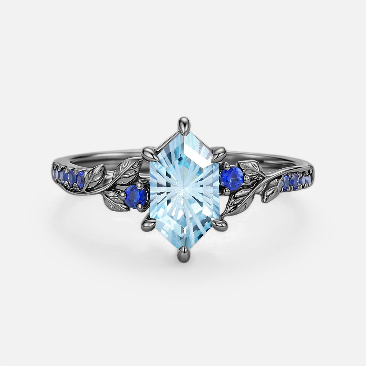 Elongated Hexagon Fireworks Cut Aquamarine Engagement Ring - Azure ...