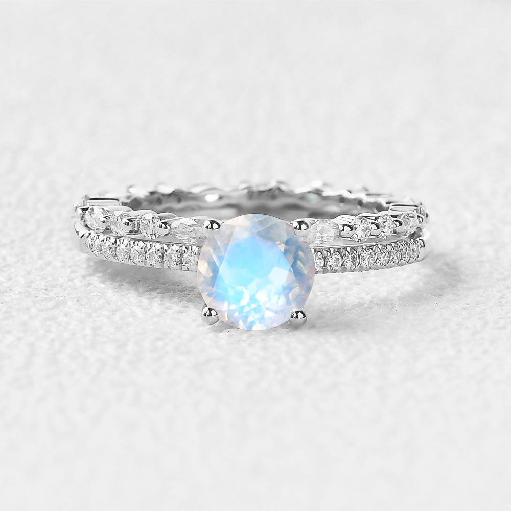 Round Cut 4 Prongs Moonstone Engagement Ring Set 2pcs – Felicegals